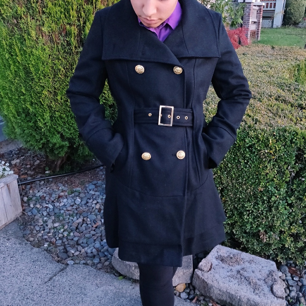 Black Gold Button Coat - Attention - Size Medium - Gem